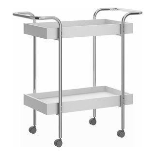 Storage Cart With 2 Tier Design And Metal Frame, White And Chrome ...