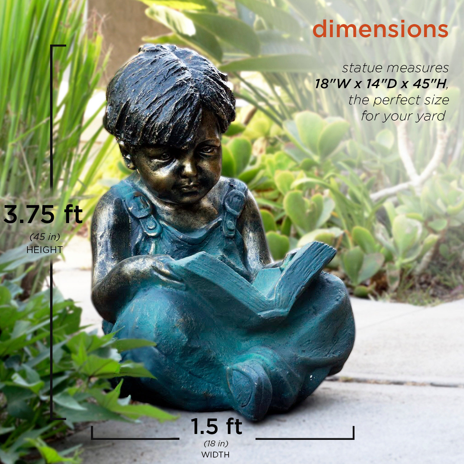 19" Tall Indoor/Outdoor Boy Sitting Down Reading Book Statue Set Yard ...