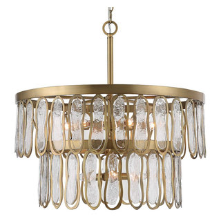 Luxe Antique Brass Glass Slab Pendant Chandelier 9 Light 28 in Modern ...