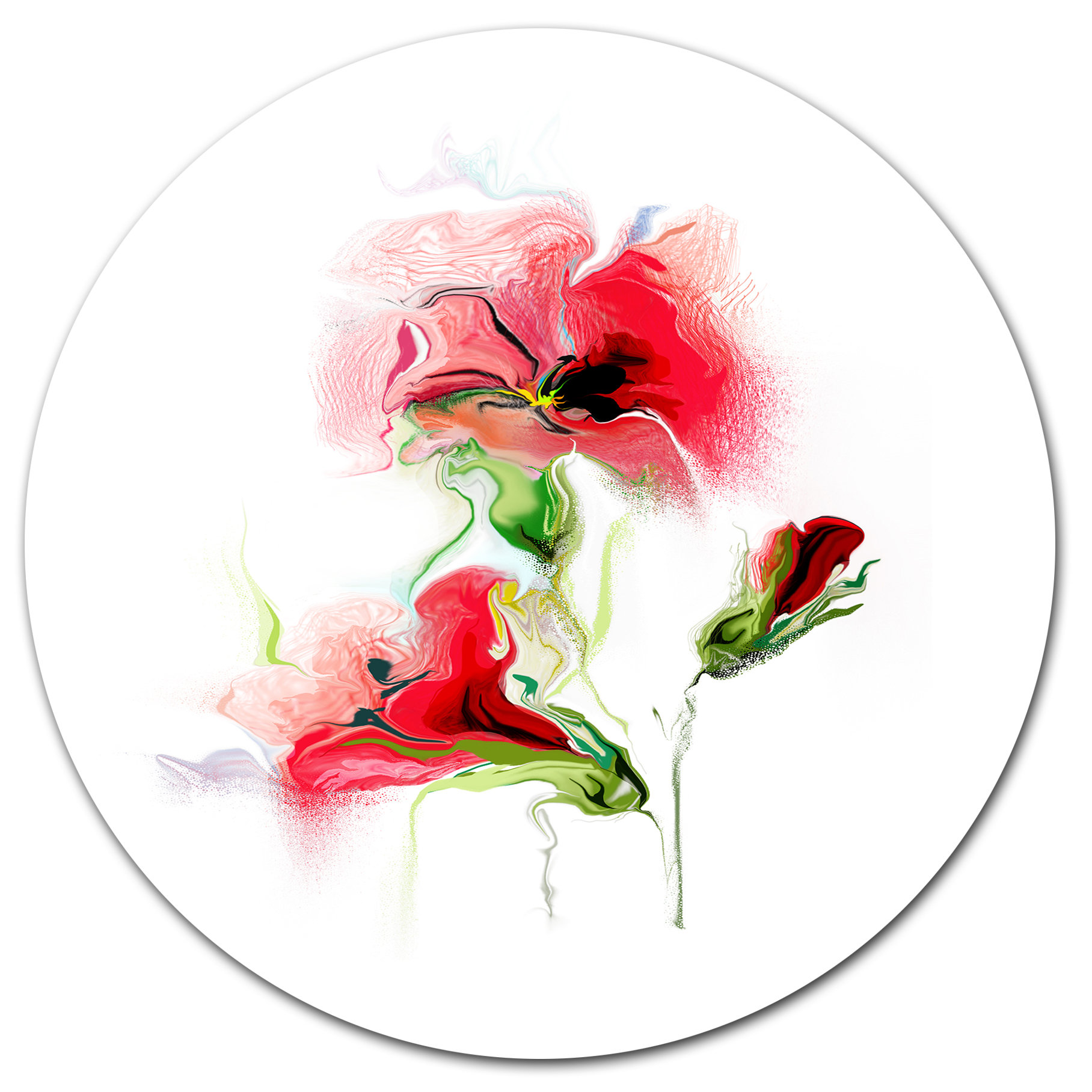 Red Floral Watercolor Illustration, Animal Disc Metal Artwork Print ...