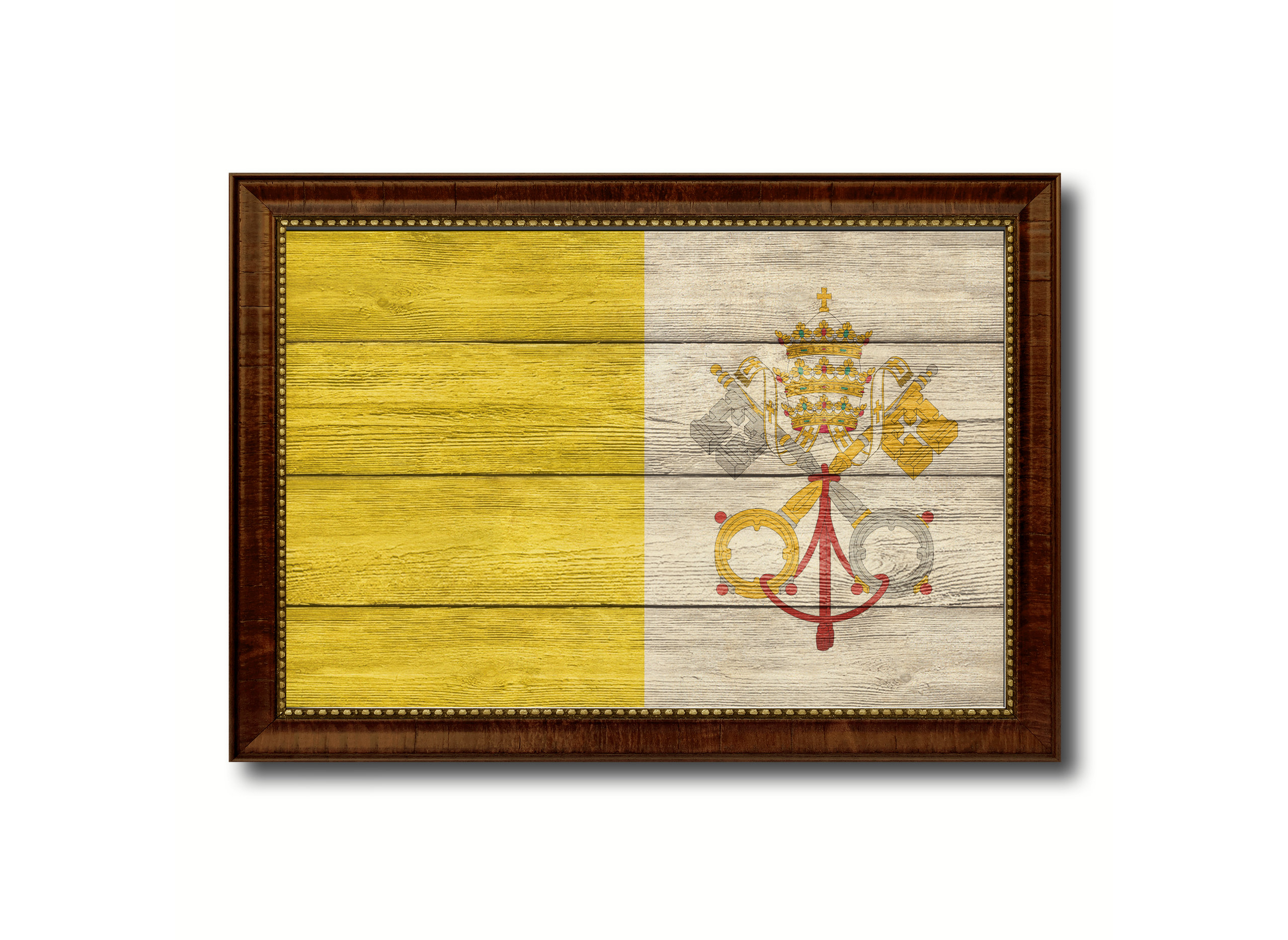 Vatican City Country Textured Flag Print With Brown Gold Frame, 23" X ...