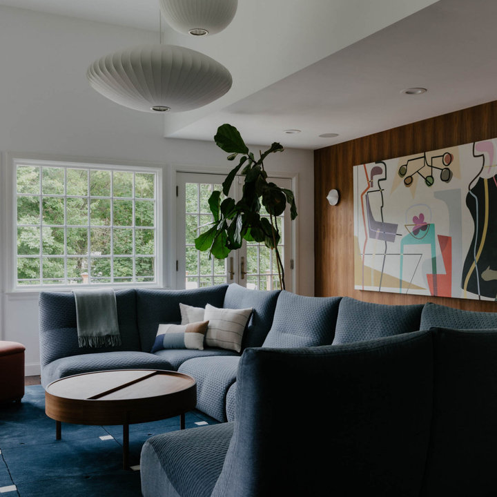 75 Mid-Century Modern Wall Paneling Living Room Ideas You'll Love ...