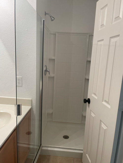 small linear master bathroom