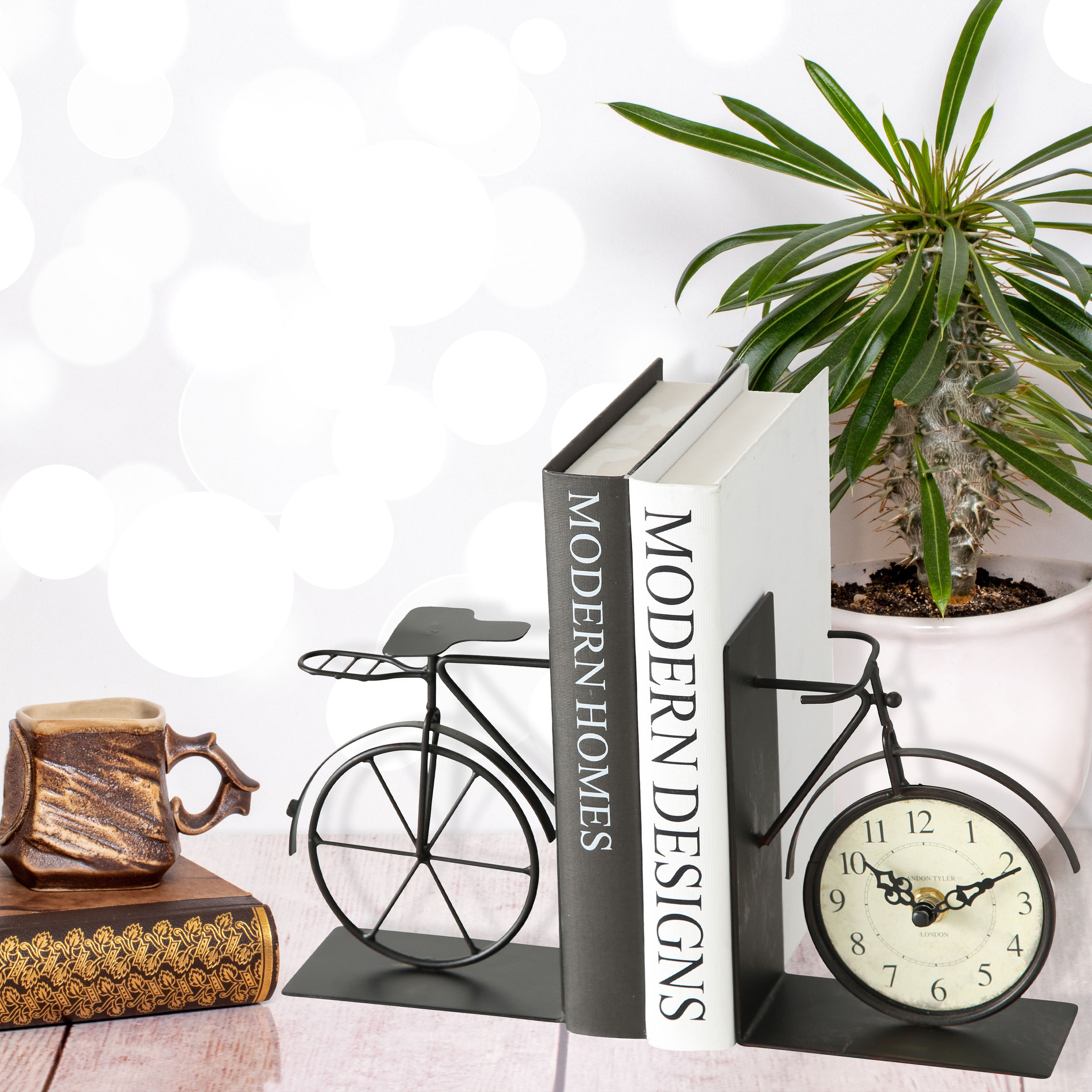 Industrial Chic Bicycle Bookends with Analog Clock - Contemporary ...