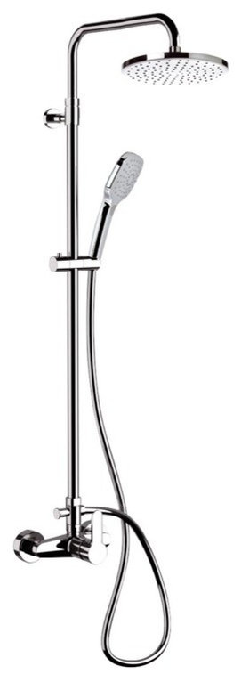 Chrome Exposed Pipe Shower System With 8" Rain Shower Head and Hand ...