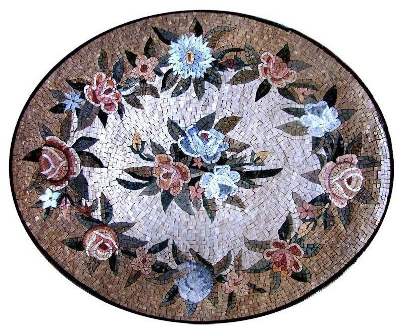 Mosaic Art, Flower Leaves Medallion, 39" x 32" - Contemporary - Tile ...