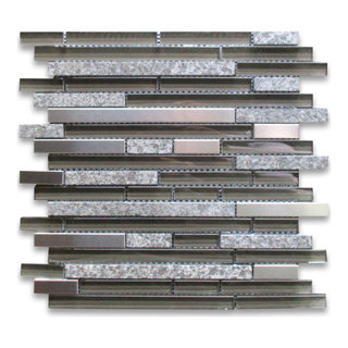 Glass Mosaic Tile Grey Glass Flamed Granite Stainless Steel Backsplash ...