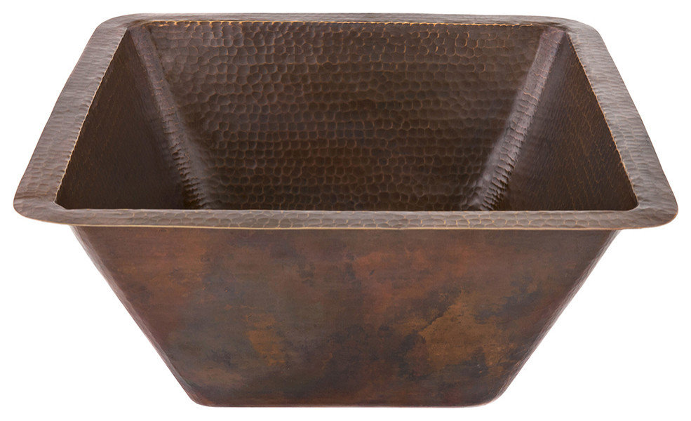 17" Large Square Hammered Copper Bar/Prep Sink - Traditional - Bar Sinks - by Premier Copper ...