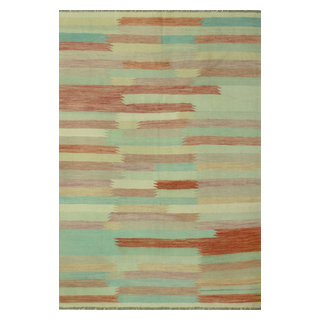 Sun Faded Flatweave Jaan Blue/Rust Rug, 6'5 x 9'8, 6'5 x 9'8 ...