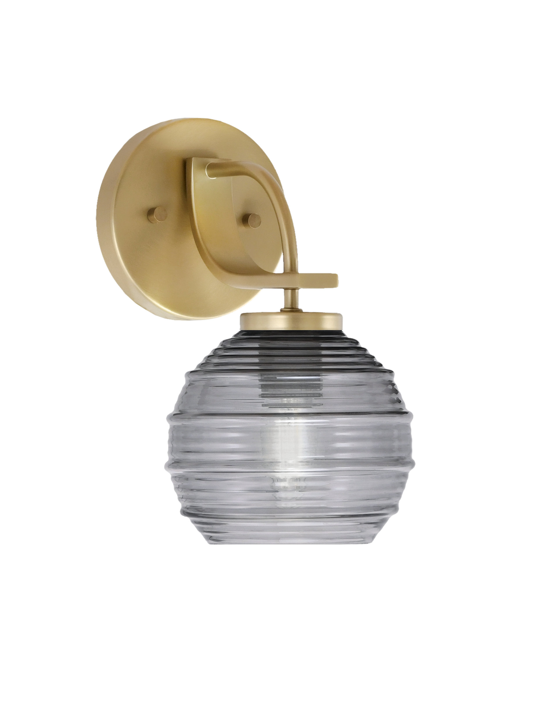 Cavella Wall Sconce, New Age Brass Finish, 6" Smoke Ribbed Glass ...