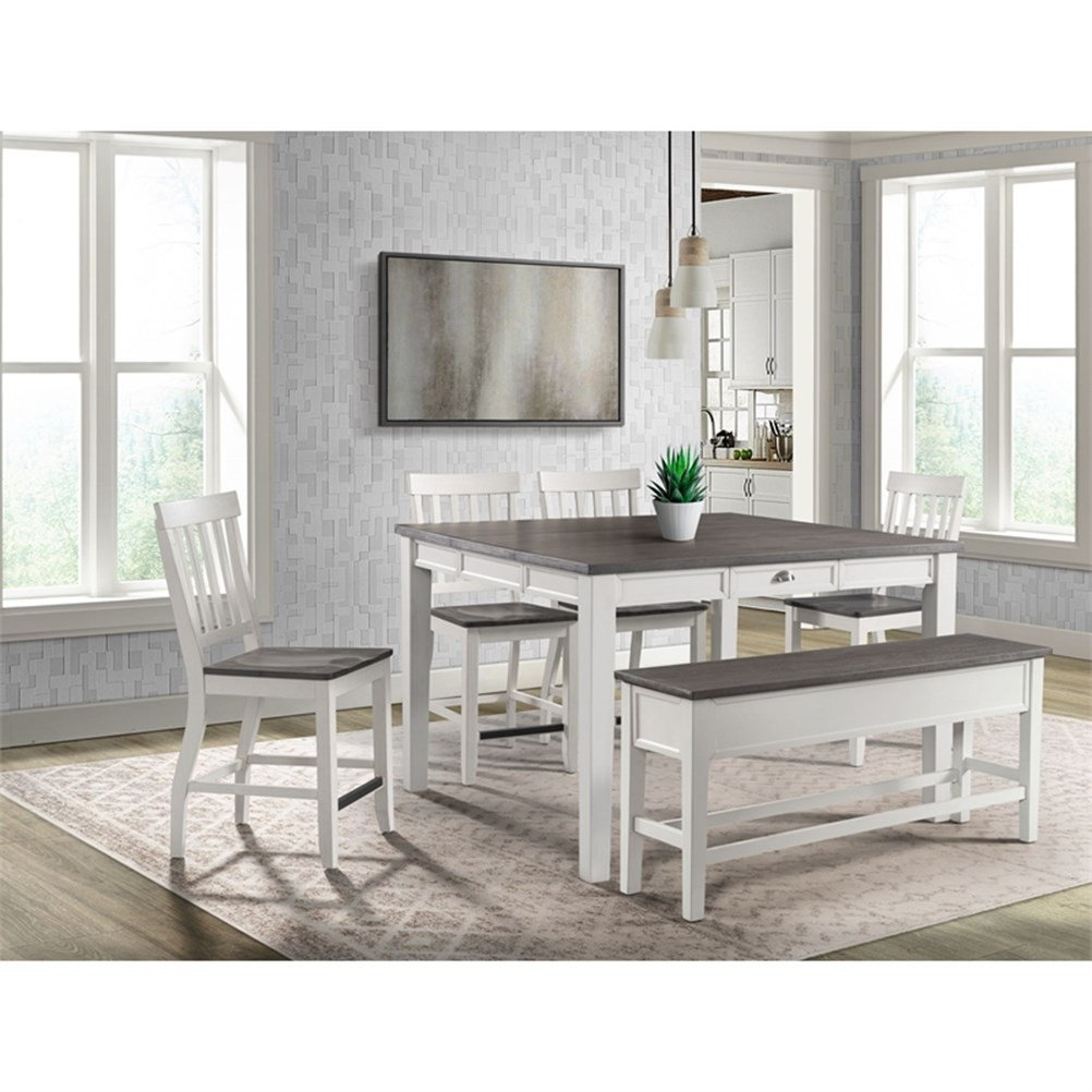 Bowery Hill Farmhouse Wood Storage Counter Dining Bench in Gray ...