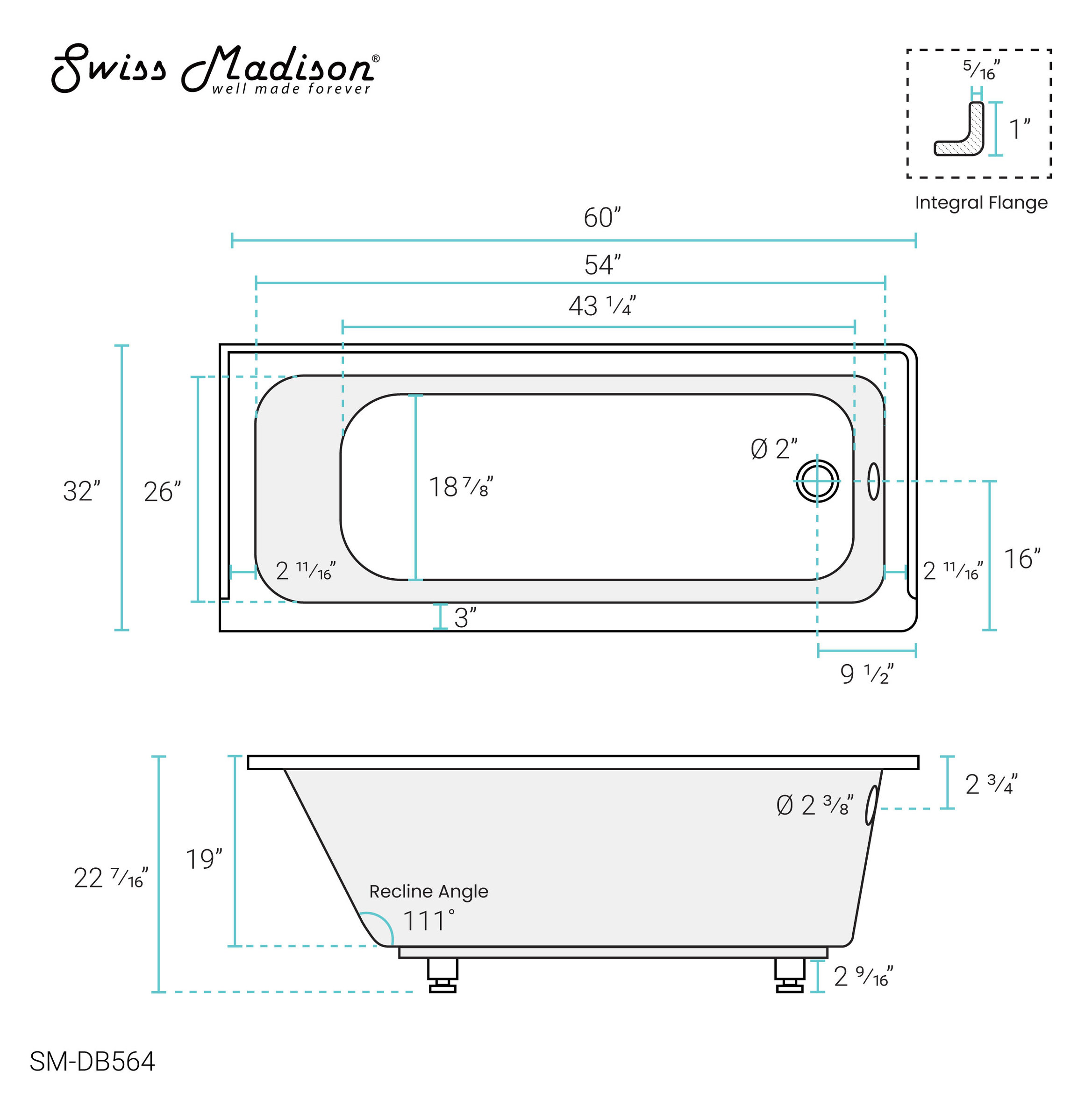 Voltaire Acrylic With Integral Tile Flange, 60"x32" - Contemporary ...