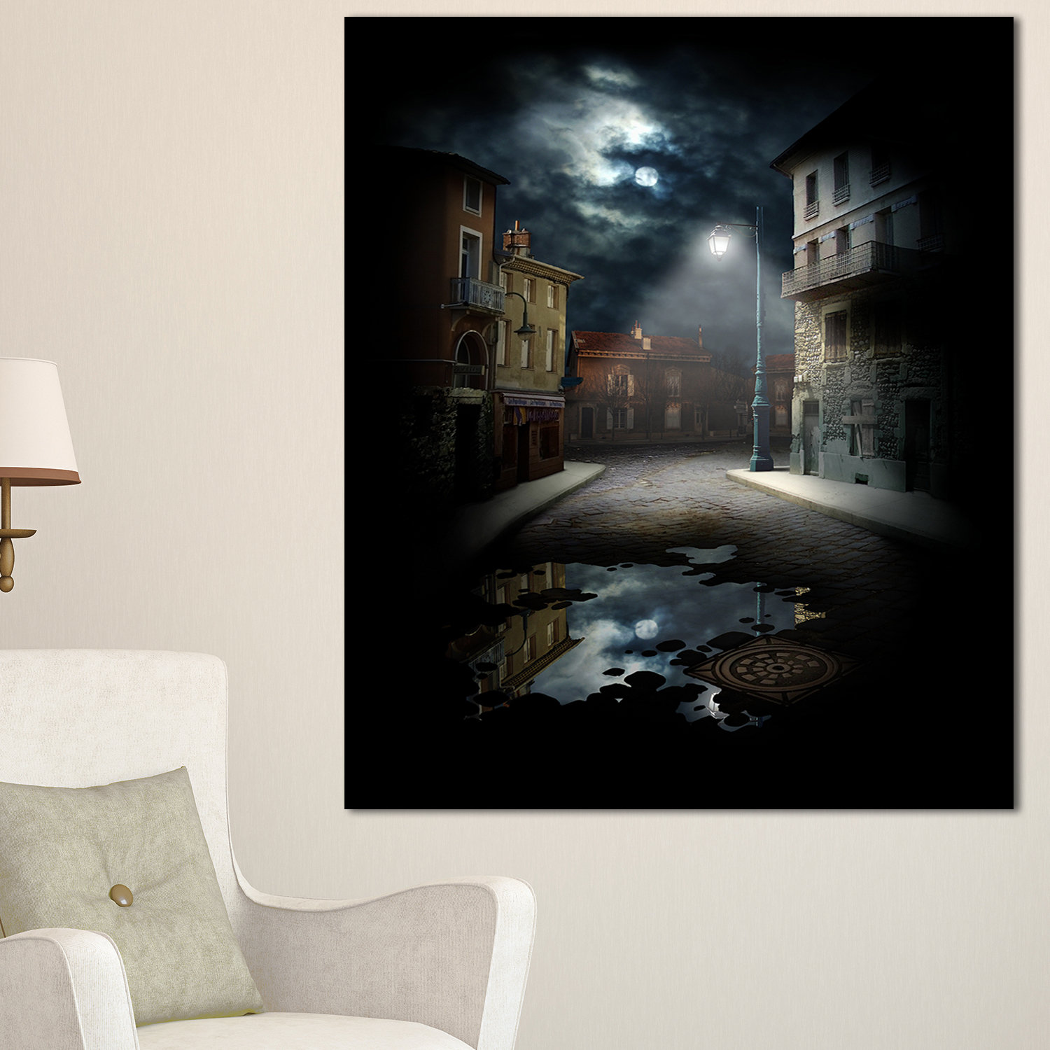 "Night Street Collage" Landscape Art Canvas Print, 20"x40 ...
