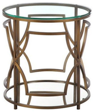 American Home Classic Edward Round Metal and Glass Side Table in ...