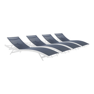 Glimpse Outdoor Patio Mesh Chaise Lounge Set of 4 White Navy ...