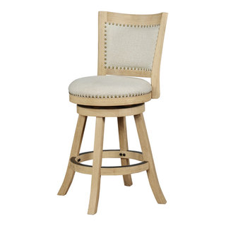 Benzara Transitional Style Wooden Swivel Counter Stool, Gray and Beige ...
