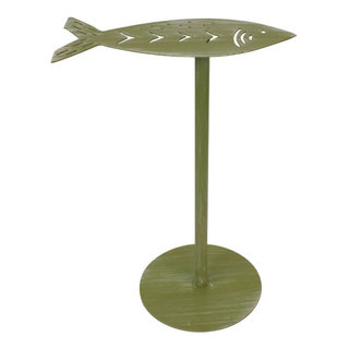 Weathered Lime Drink Table With Fish Top - Beach Style - Side Tables ...