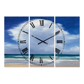 Beach Clouds Ii Traditional 3 Panels Metal Clock - Beach Style - Wall ...
