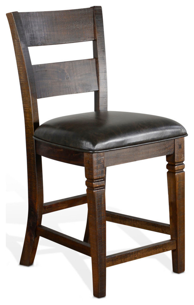 Ladder Back Counter Stool Leather Seat Set Of 2 - Traditional - Bar ...