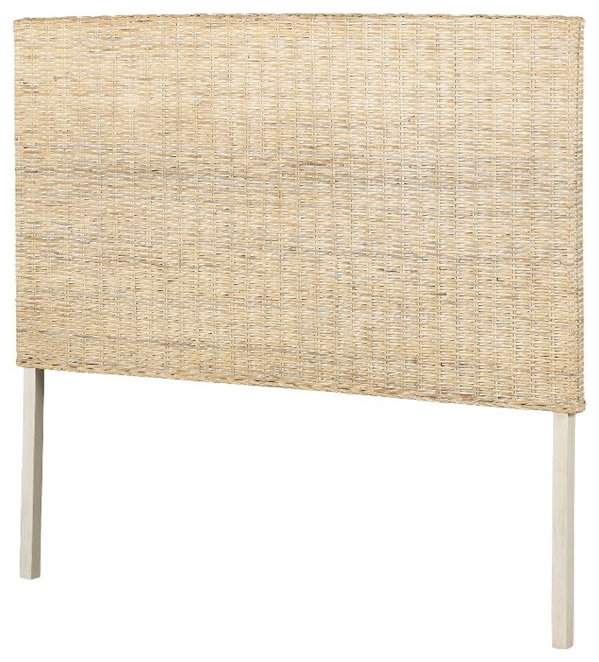 Pemberly Row 63.5"W Rattan Headboard in White Wash/Natural Rattan ...