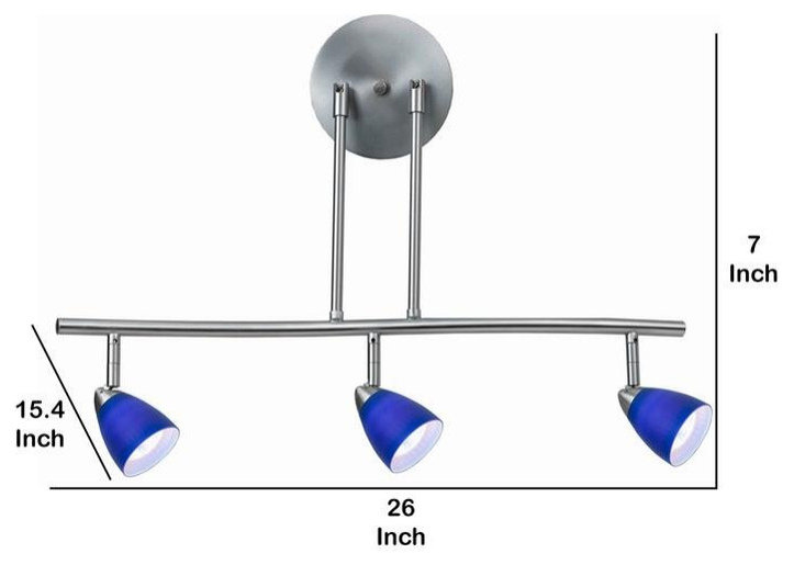 3 Light 120V Metal Track Light Fixture with Glass Shade in Silver and ...