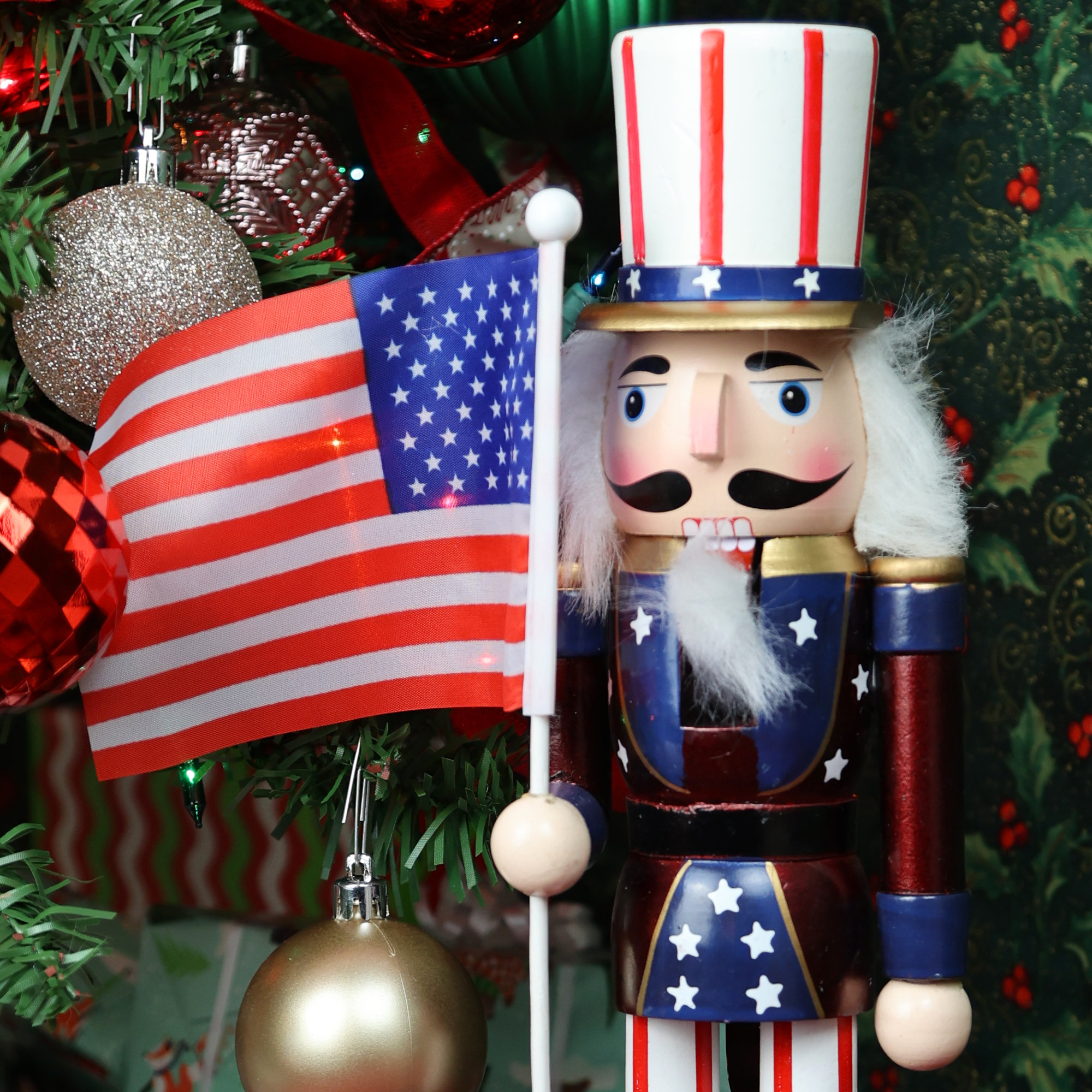 15" Uncle Sam With US Flag Wooden Nutcracker Christmas Decoration ...