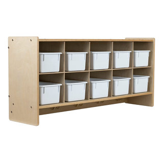 10 Section Wood Cubbies Storage, White Bins, Wall Hanging Organizers ...