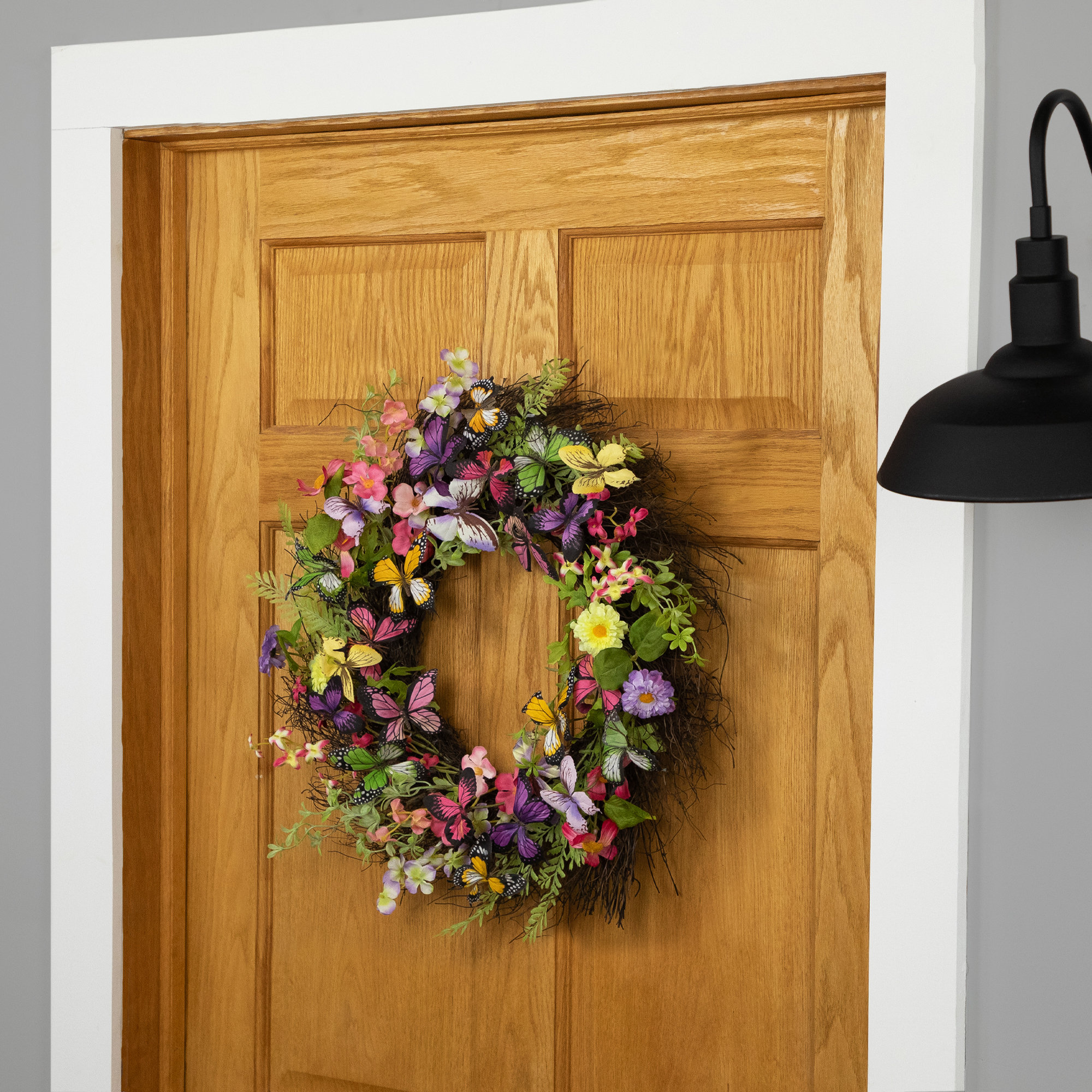 Butterfly and Wildflower Floral Twig Spring Wreath 24" - Modern ...