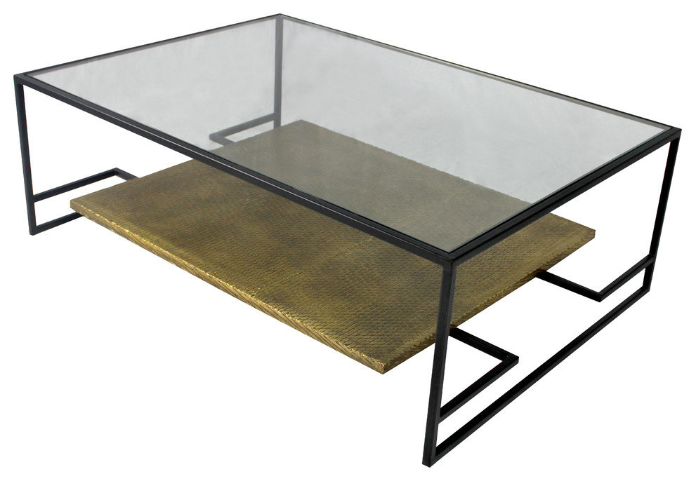 Milan Cooper Cocktail Table, Glass Top and Bronze Metal Cladded Shelf ...