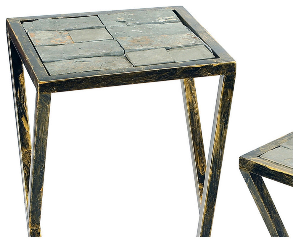 Stone Top Plant Stand with Geometric Base, Set of 2, Black and Gray ...