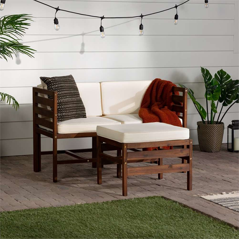 Pemberly Row Solid Wood Modular Outdoor L/R Chairs and Ottoman in Dark ...