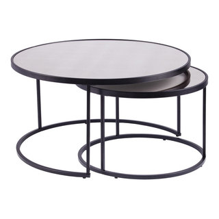 Set of Two Black And Silver Mirrored Round Nested Coffee Table Set ...