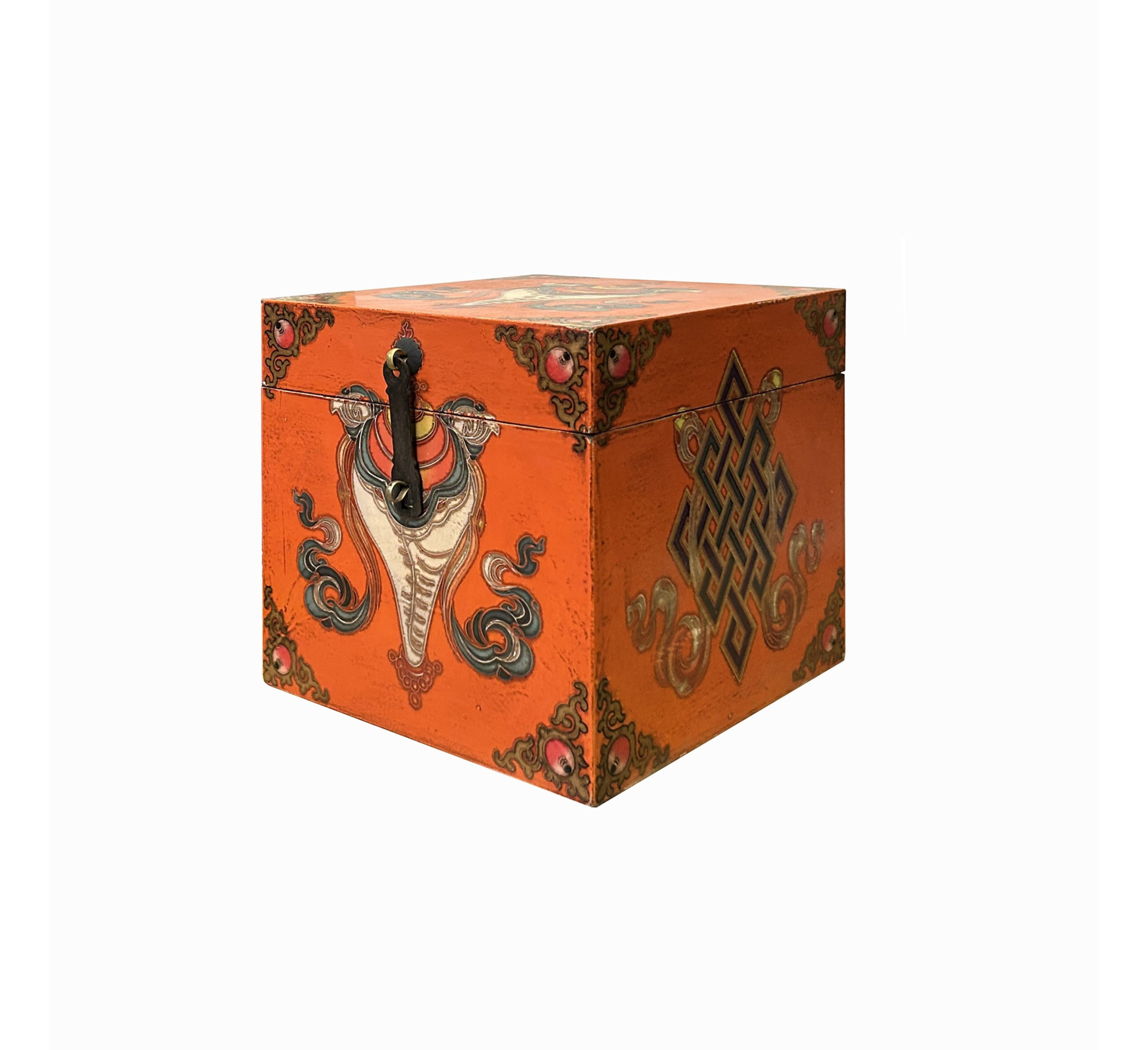 Chinese Distressed Orange Conch Graphic Square Shape Box Hws3496 ...