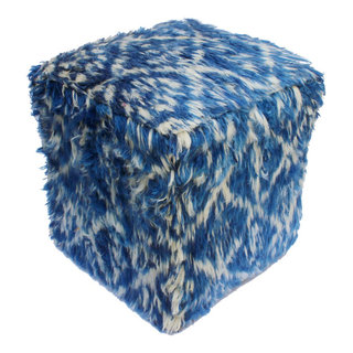 Arshs Corine Blue Ivory Morrocan Wool Upholstered Handmade Ottoman 18 x 18 x 20