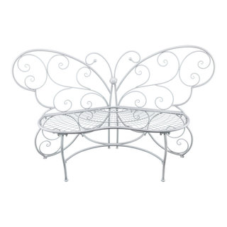 62"L Indoor/Outdoor 2 Person Metal Butterfly Shaped Garden Bench, White ...