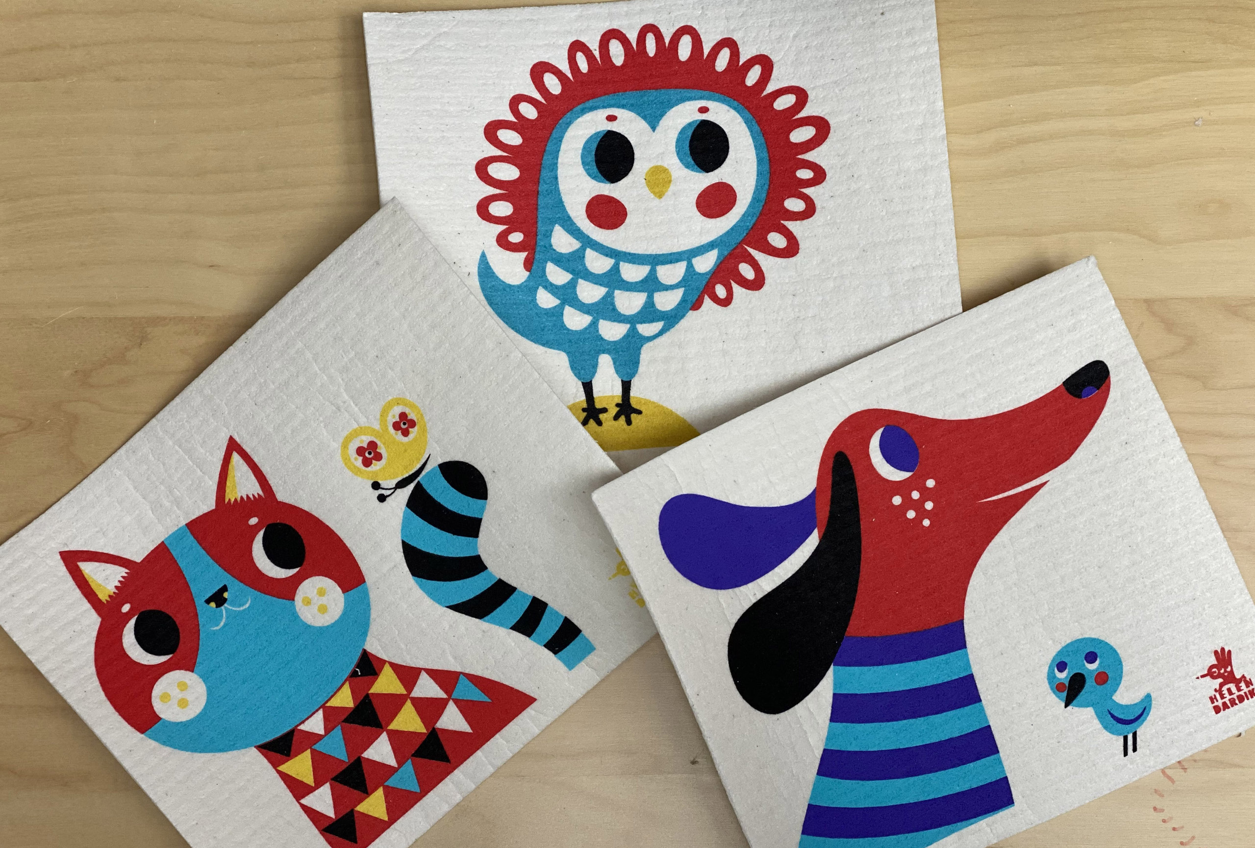 EARTH-FRIENDLY Swedish Dishcloth AKA Sponge Cloth: Helen Dardik Owl/Cat ...