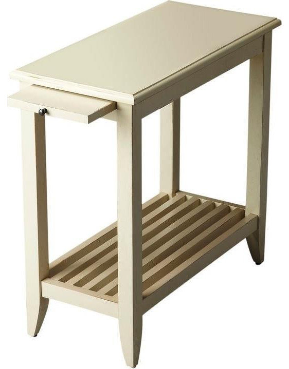 Compact Cottage White Pull-Out Shelf Table - Transitional - Side Tables ...