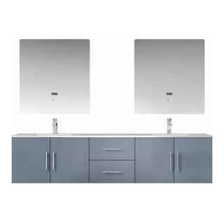80" Double Sink Bathroom Vanity, Wall Mount, Gray - Modern - Bathroom ...