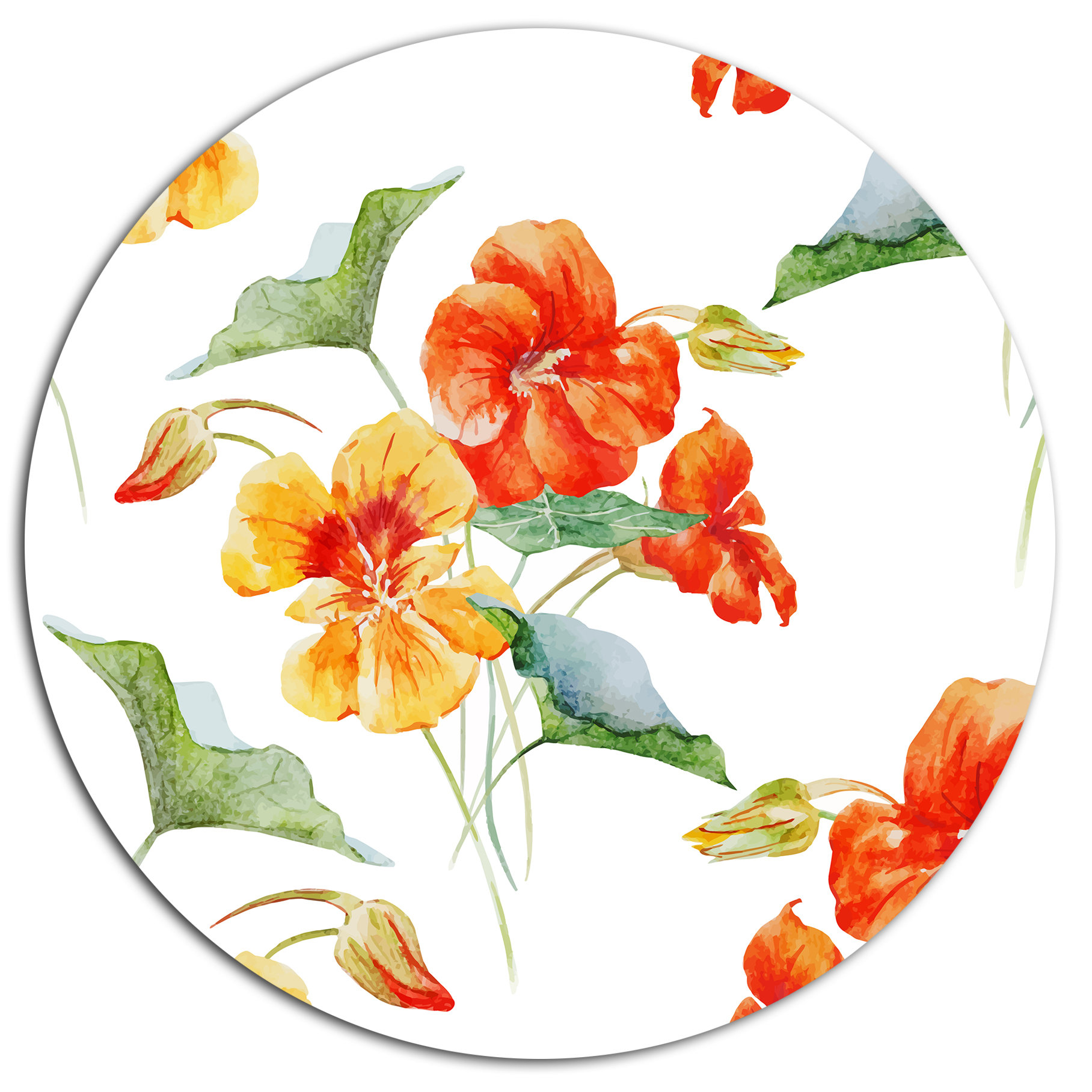 Watercolor Nasturtium Flower Pattern, Floral Disc Metal Artwork, Disc ...