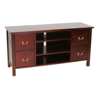 Wooden Media Cabinet with 4 Drawers and 3 Open Compartments, Brown ...