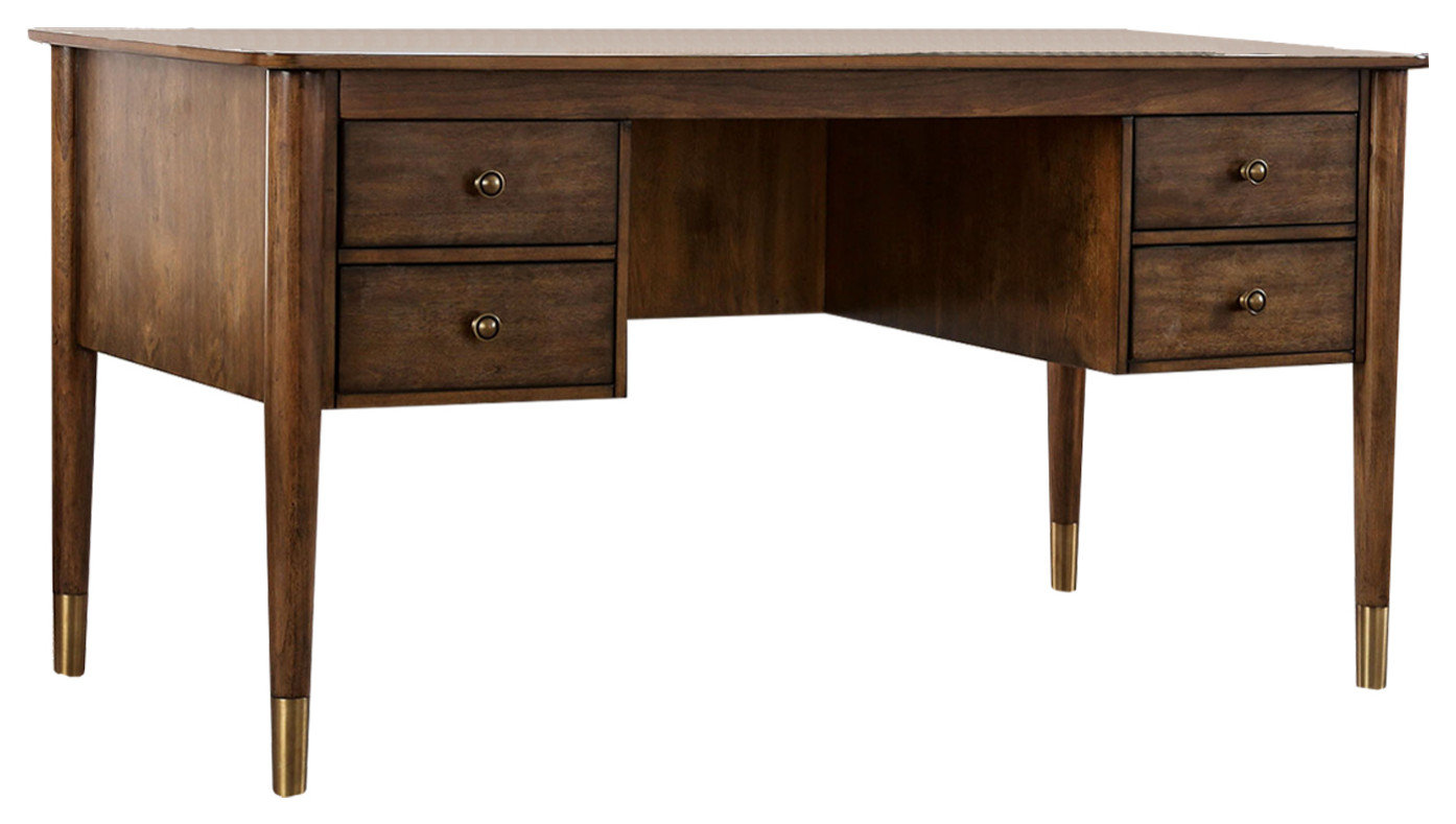 Metal and Wood Writing Desk, Antique Oak Finish - Transitional - Desks ...
