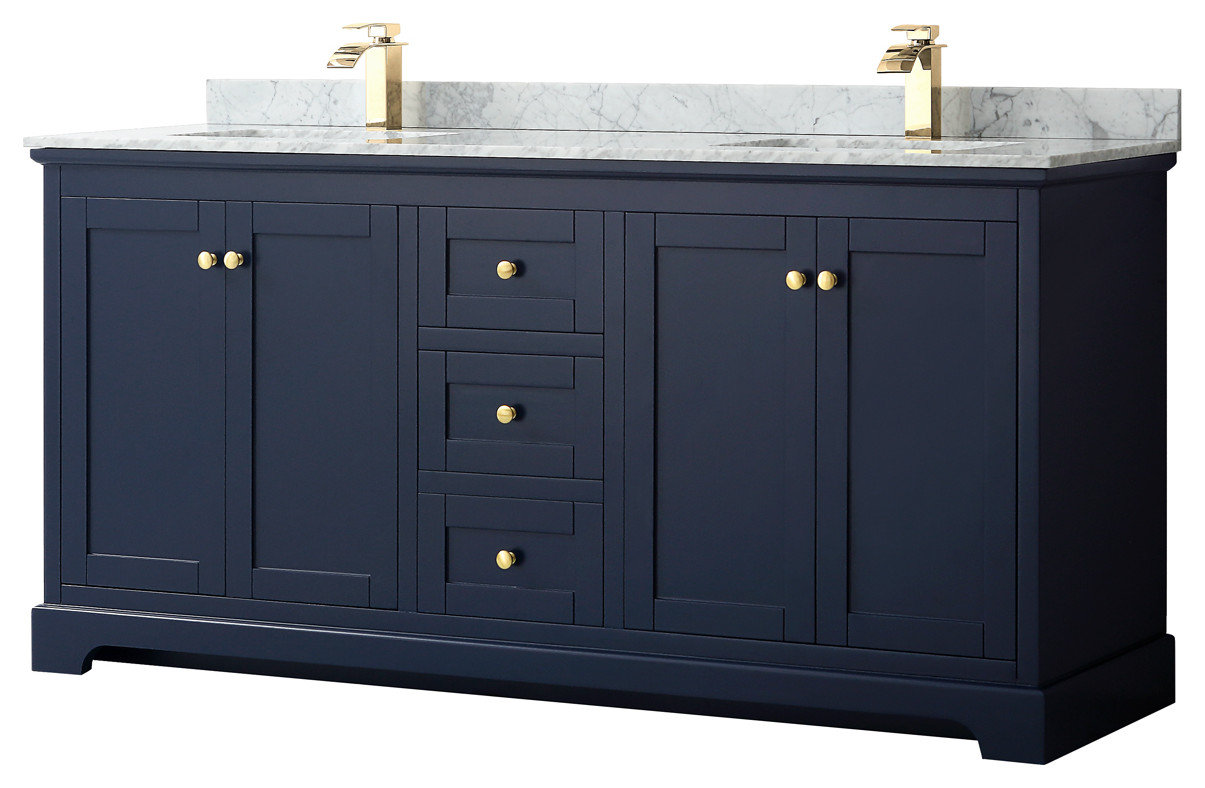 Avery 72" Double Vanity, Dark Blue, Top, Square Sinks, No Mirror ...