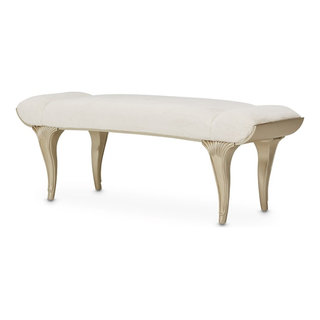 Michael Amini Villa Cherie Faux Fur Fabric Bed Bench in Pearl Ivory ...