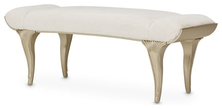 Michael Amini Villa Cherie Faux Fur Fabric Bed Bench in Pearl Ivory ...
