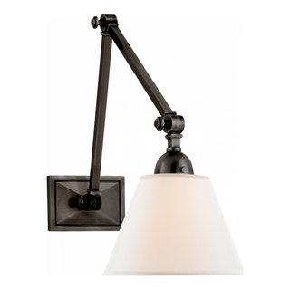 Jane Double Library Wall Light, 1-Light, Gun Metal, Linen Shade, 10.5"H ...