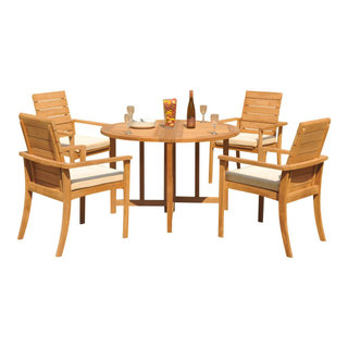 5-Piece Outdoor Teak Dining Set: 48" Butterfly Table, 4 Alps Stacking ...