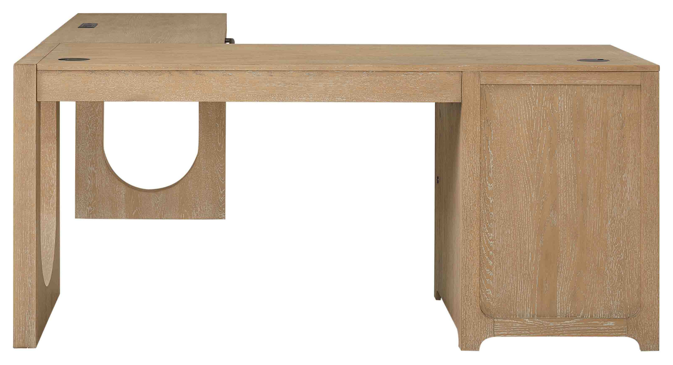 Modern Wood L-Shape Pedestal Desk With Right Facing Open Return, Light ...