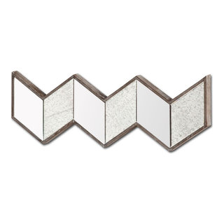 V Shaped Wooden Frame Wall Mirror W Clear Glass - Farmhouse - Wall ...