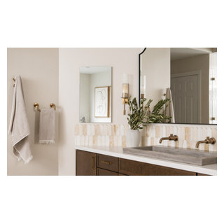 Modern Rustic Double Vanity with Exposed Wood Beams - Rustic - Bathroom ...
