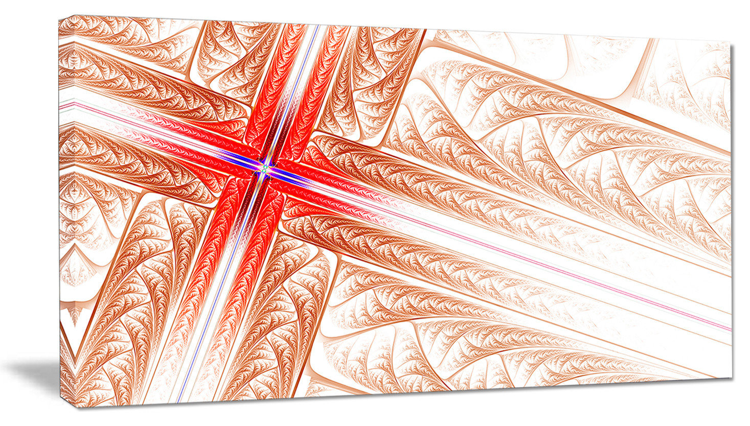 Red Fractal Cross Design, Abstract Art on Canvas, 32"x16"x1 ...